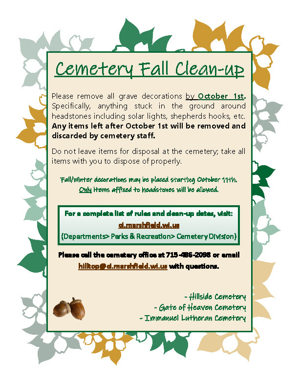 Reminder: All Decorations Must be Removed From Hillside Cemetery in ...