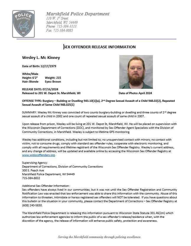 Marshfield Police Department Provides Information on Release of ...